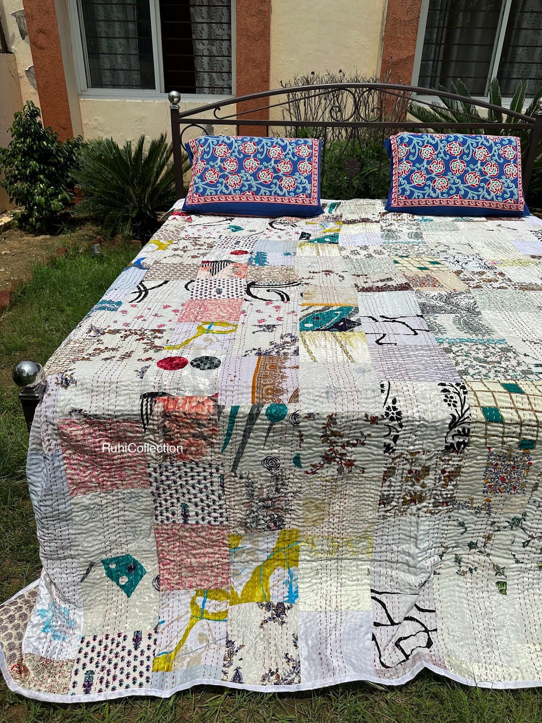 Bohemian Patchwork Quilt Kantha Quilt Handmade Vintage Quilts Boho Twin ...