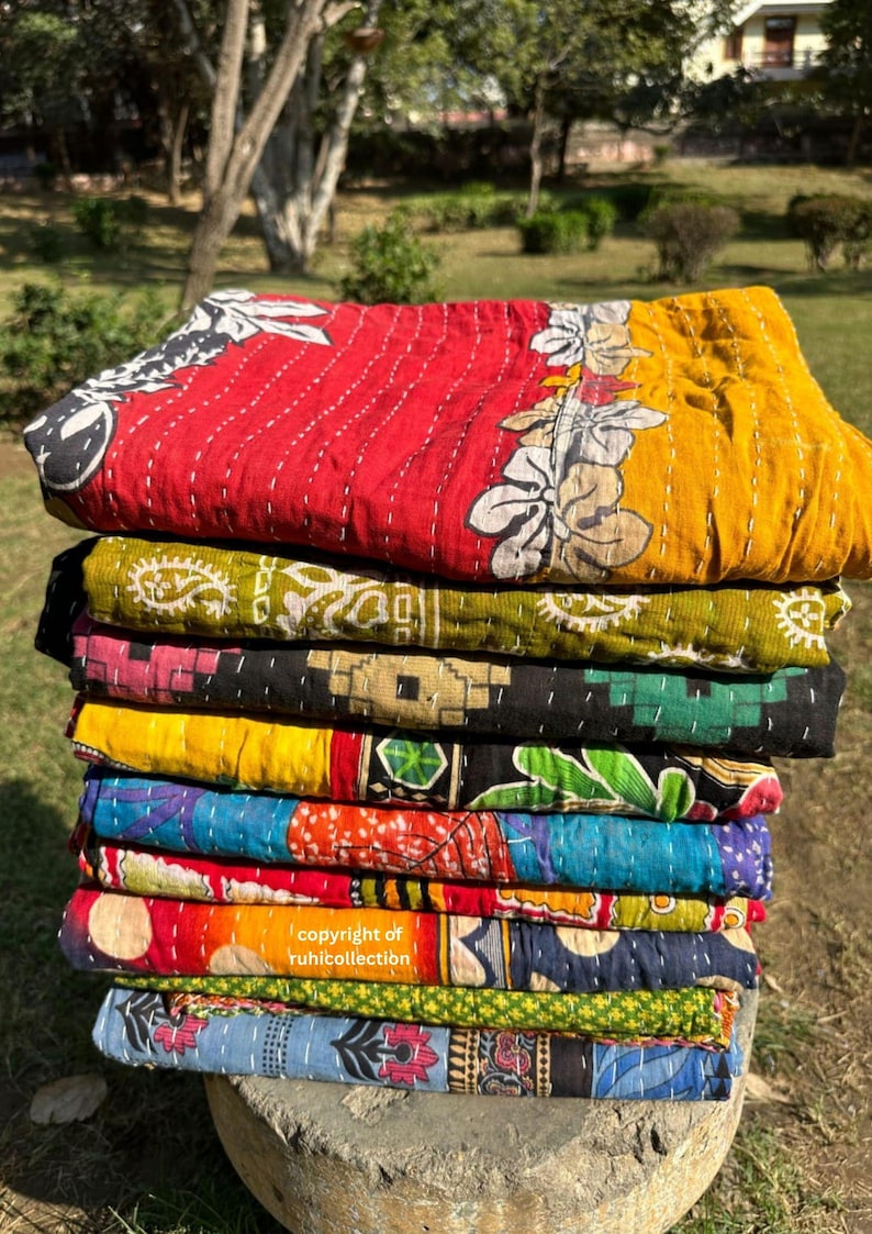 Indian Vintage Cotton Handmade Kantha Quilts Bedding Bedspread Vintage ...