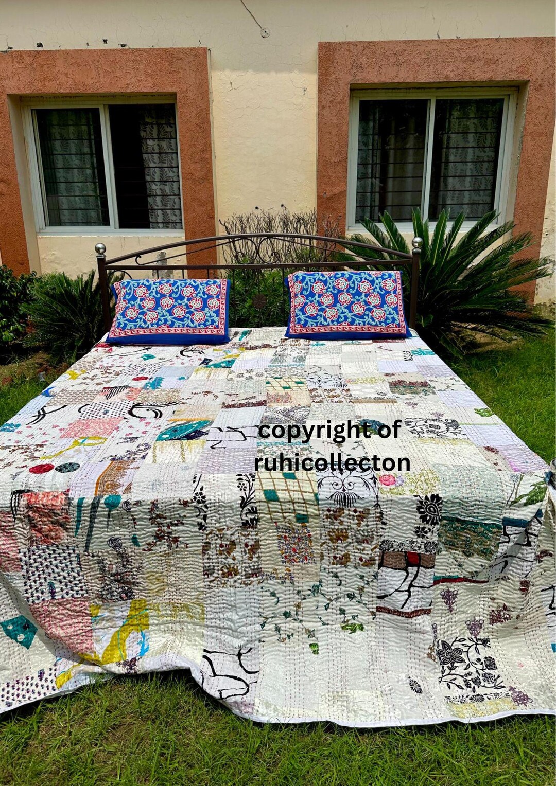 Bohemian White Patchwork Quilt Kantha Quilt Handmade Vintage Quilts ...