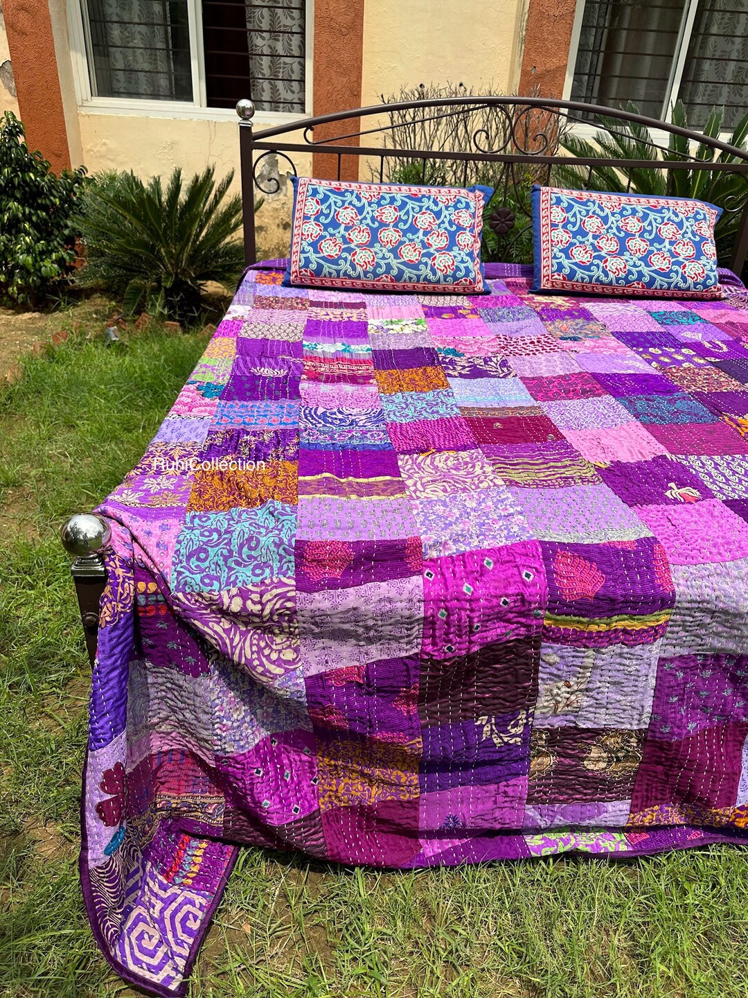 Indian Patchwork Quilt Kantha Quilt Handmade Vintage Quilts Boho King ...