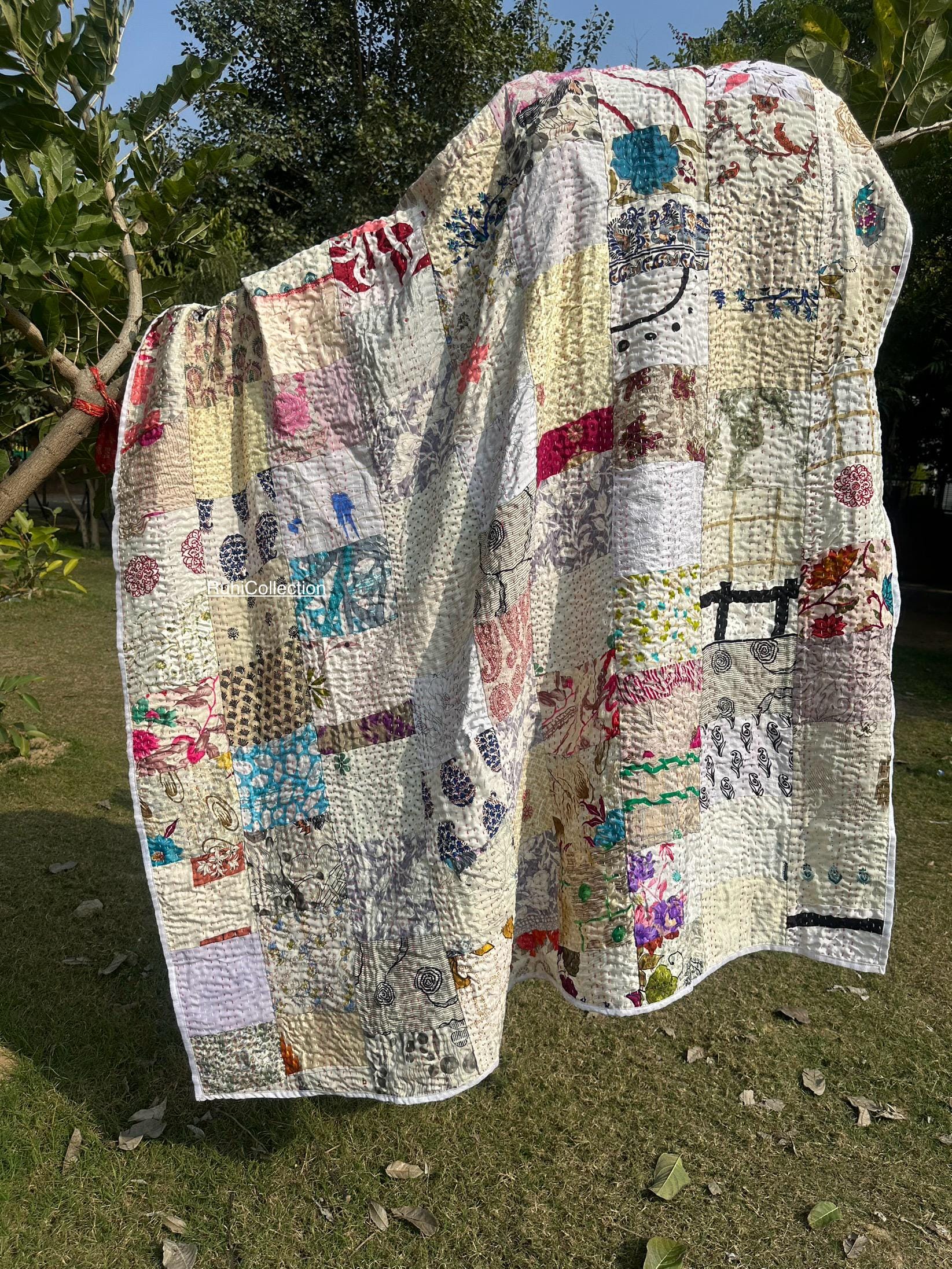 Vintage Handmade Kantha Quilt, Sari Coverlet, Sundance Kantha Throw ...
