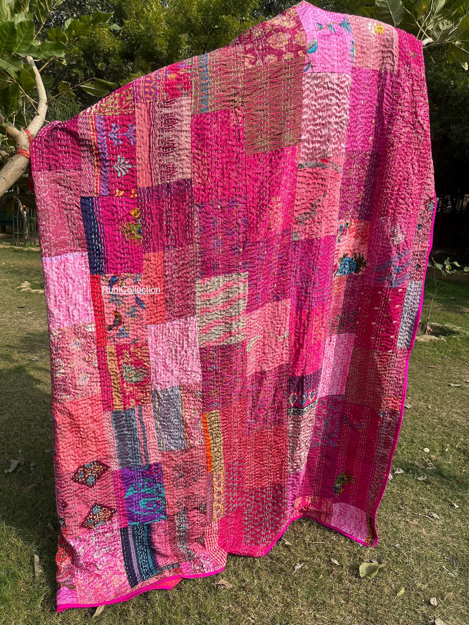 Vintage Handmade Kantha Quilt, Sari Coverlet, Sundance Kantha Throw ...