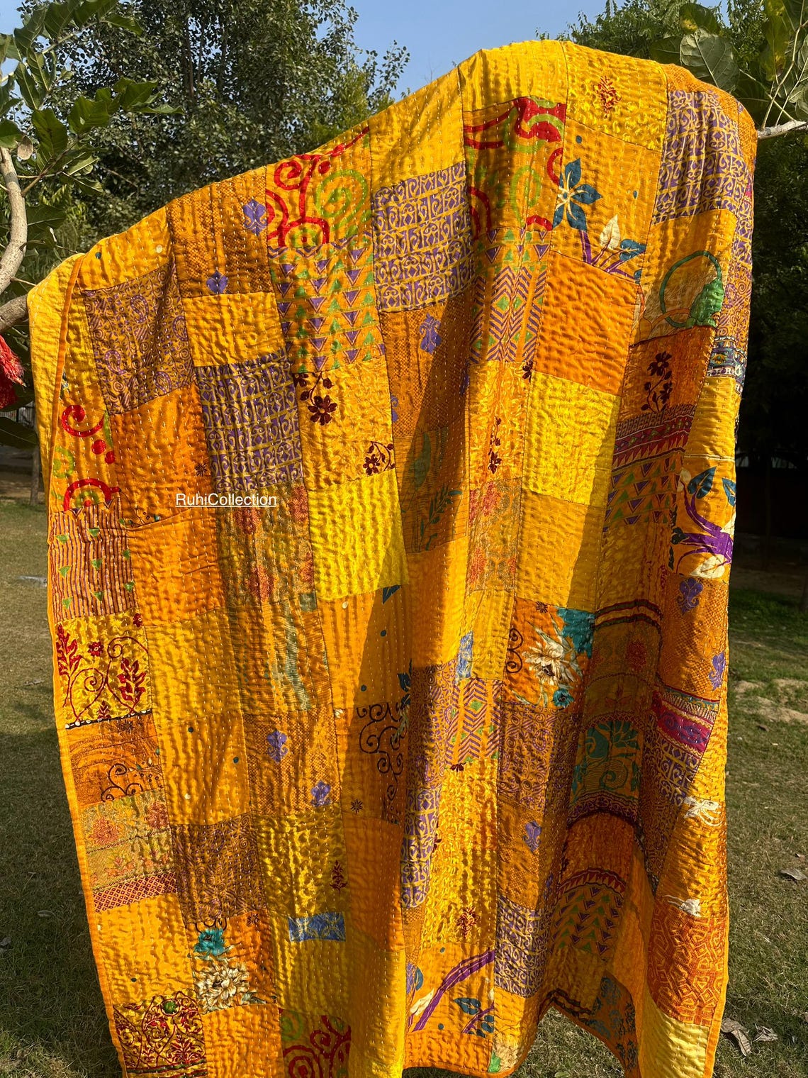Vintage Handmade Kantha Quilt, Sari Coverlet, Sundance Kantha Throw ...