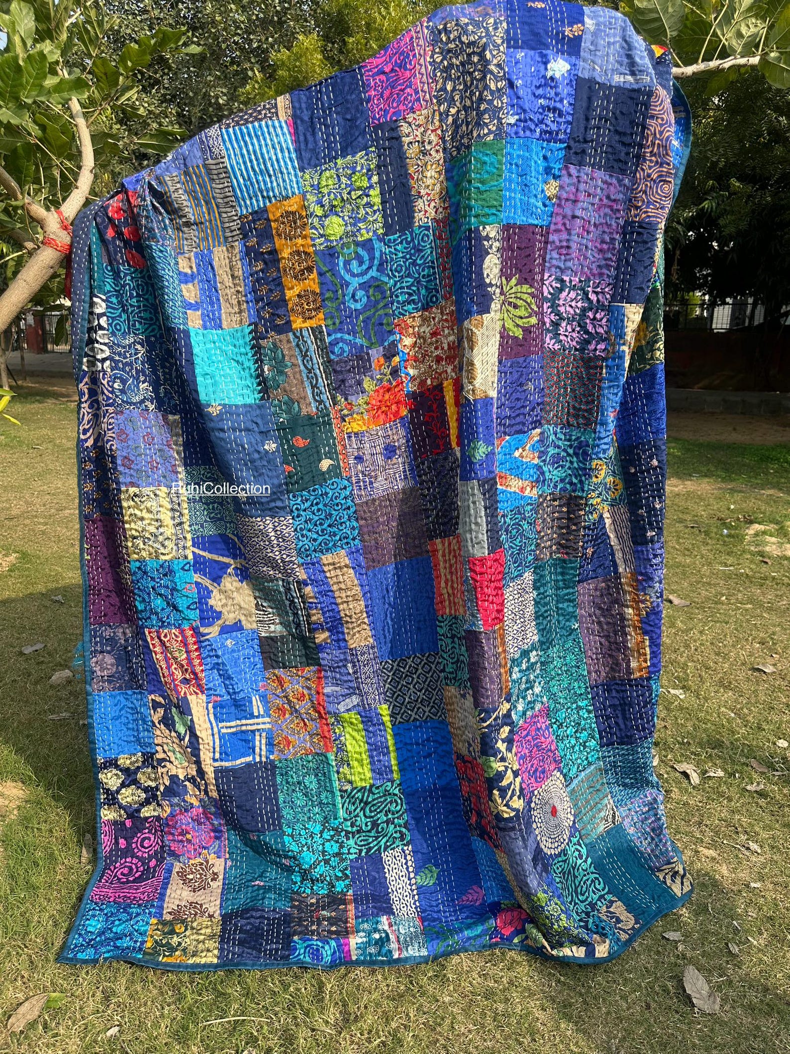 Vintage Handmade Kantha Quilt, Sari Coverlet, Sundance Kantha Throw ...