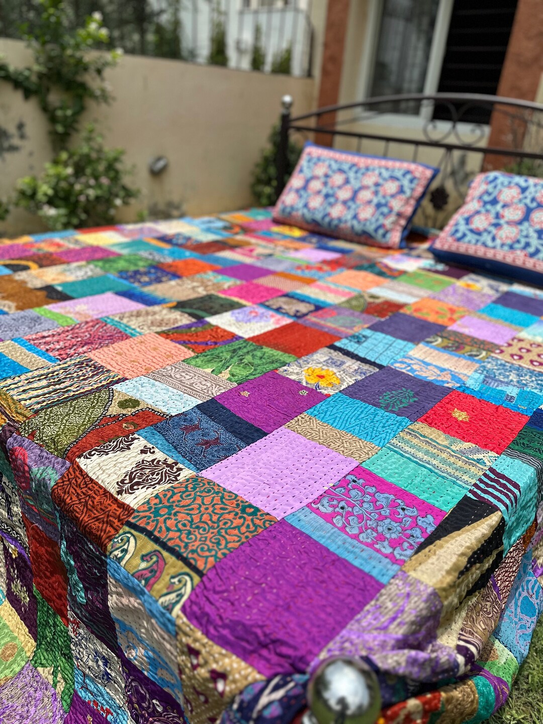 Indian Patchwork Quilt Kantha Quilt Handmade Vintage Quilts Boho King ...