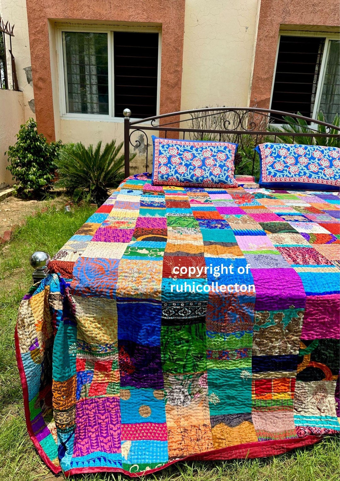 Indian Patchwork Quilt Kantha Quilt Handmade Vintage Quilts Boho King ...