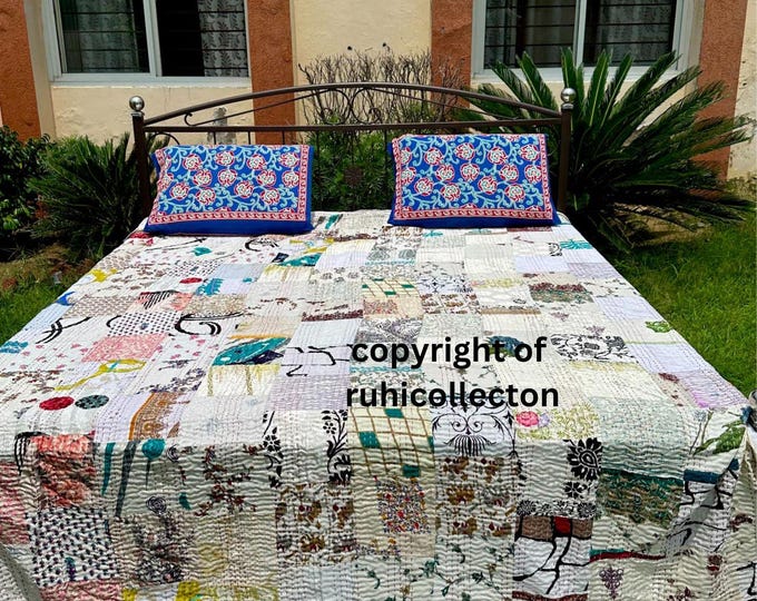 Bohemian Patchwork Quilt Kantha Quilt Handmade Vintage Quilts Boho Twin Size Bedding Throw ...