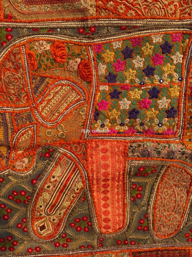 Handmade Indian Wall Hanging – Sequin & Mirror Elephant Tapestry - Etsy
