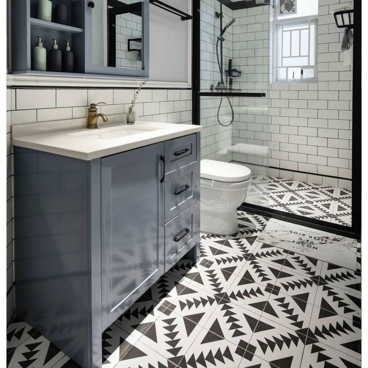 Full Tile Pattern: Azteca Black and White Anti-slip Moroccan - Etsy