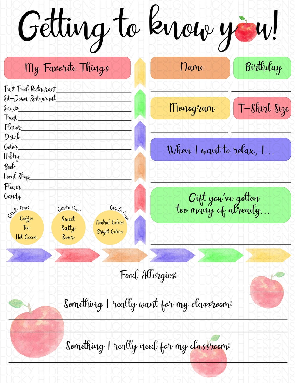 Digital Download Teacher Getting to Know You Gift Idea Form Get to Know ...