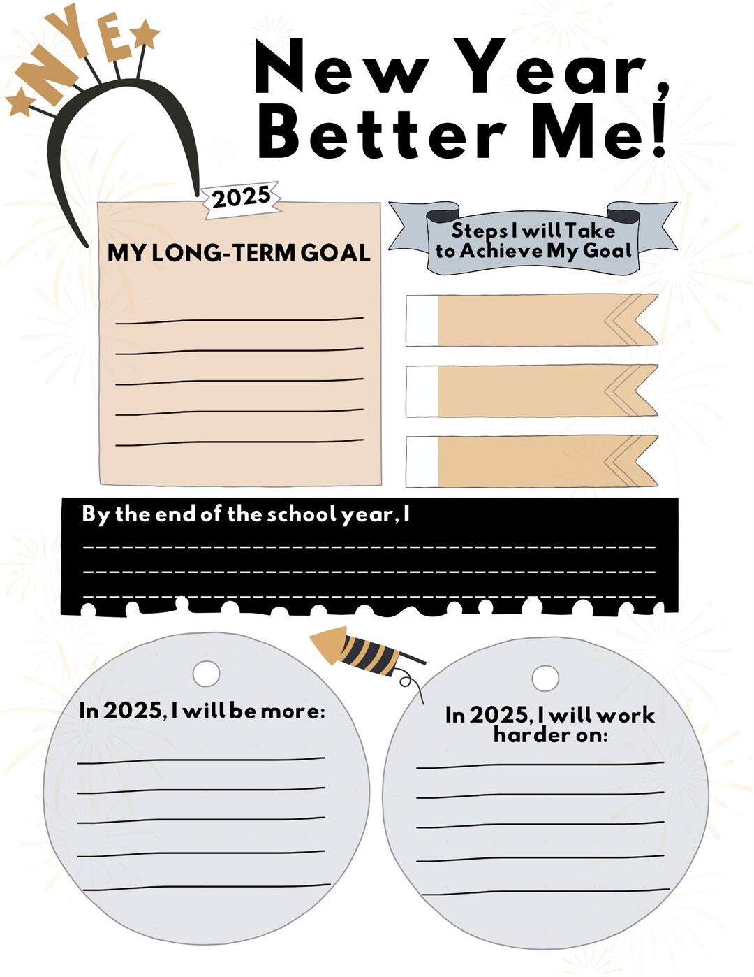 New School Year Resolution Goal Setting Worksheet - Etsy