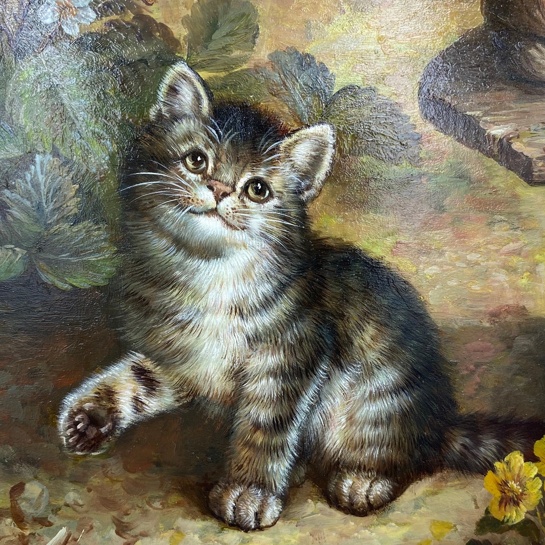 20th C. Framed Cat Oil Painting on Board After Frank Paton - Etsy