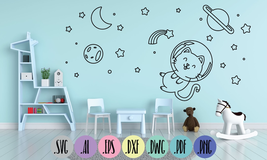 Cat in the Space SVG Wall Decor Svg Cut File Instant Download Cricut ...
