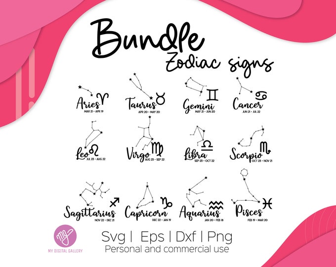 Zodiac SVG Bundle, Zodiac Signs SVG, PNG, Astrology Svg, Constellation ...
