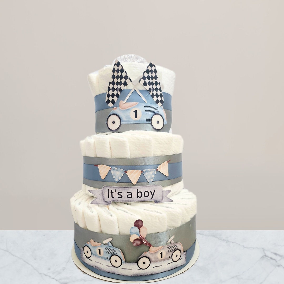 Car Diaper Cake Vintage Race Car Baby Shower Little Racer Baby Shower ...