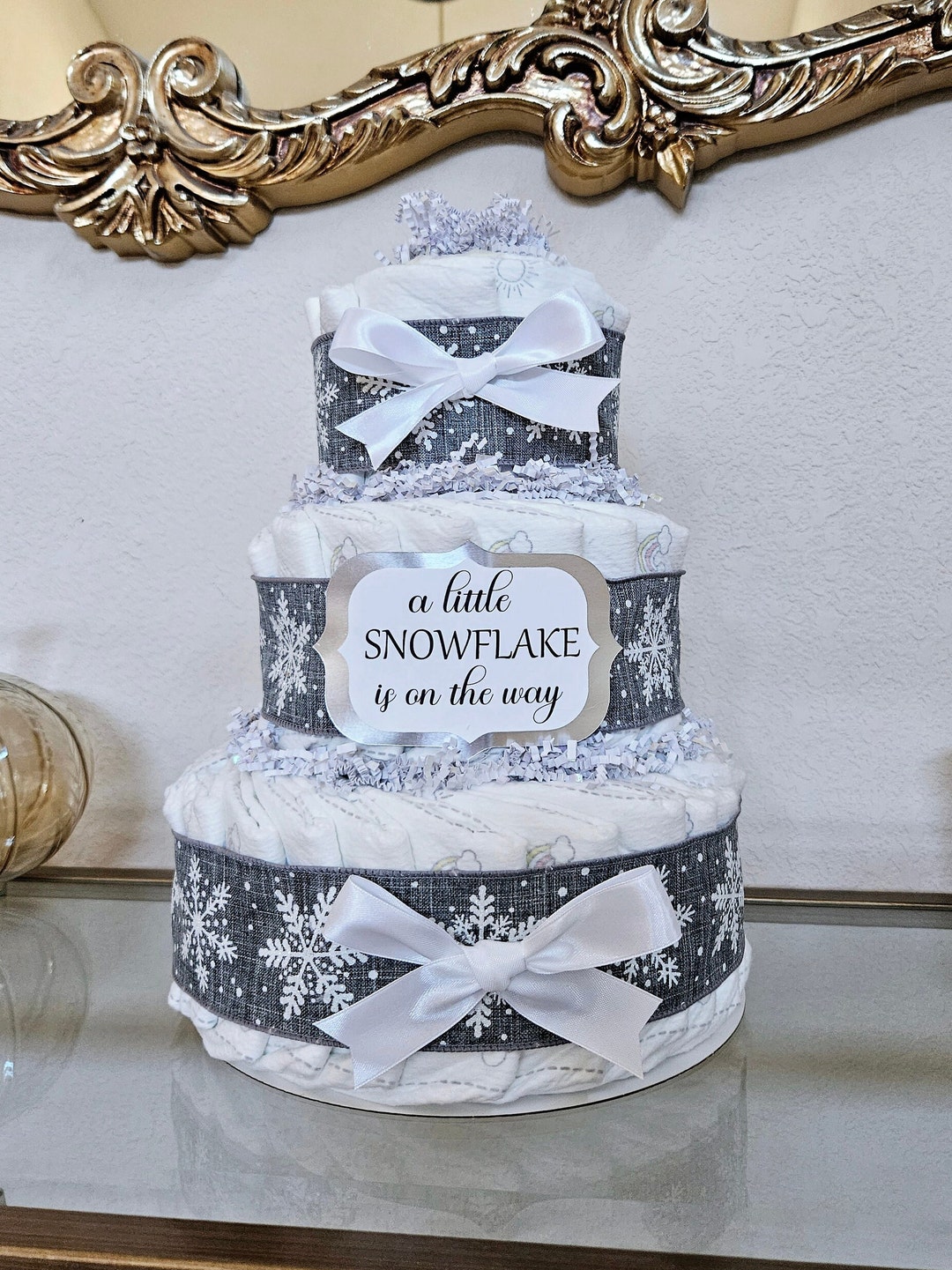 Little Snowflake Diaper Cake Neutral Baby Shower Gift Baby Gift Baby ...