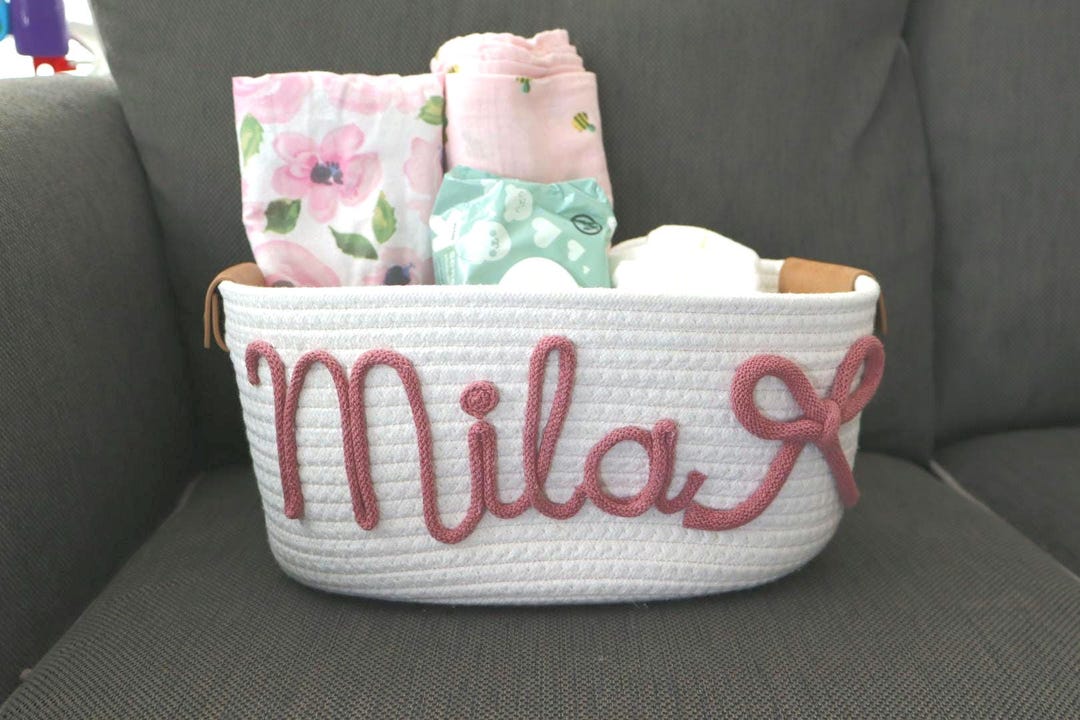 Coquette Babyshower Bow Gift Basket, Coquette Baby Gift Basket Rope ...