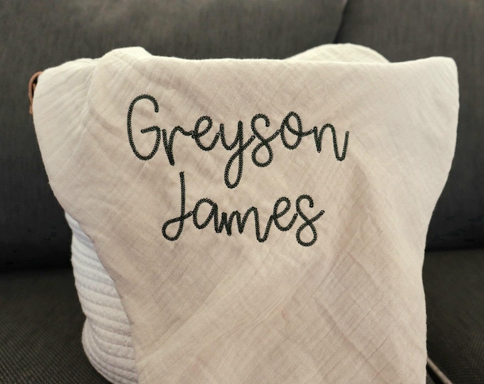 Embroidered Cotton Muslin Baby Blanket, Personalized Baby Blanket ...