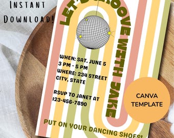 70s Theme Birthday Invitation | Back to the 70s Party Invite | Editable ...