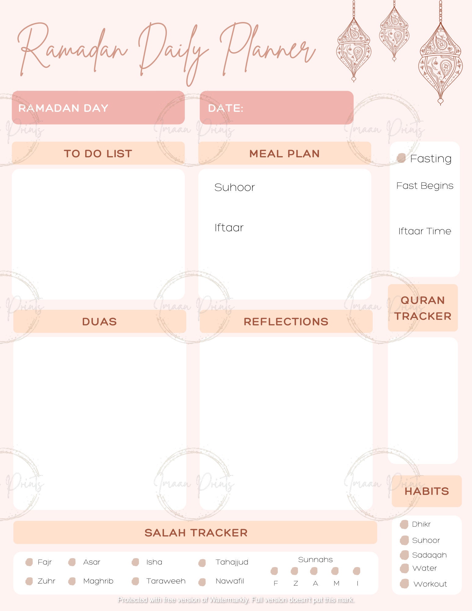 Ramadan Daily Planner Salah Tracker Quran Tracker Meal Plan to Do List ...