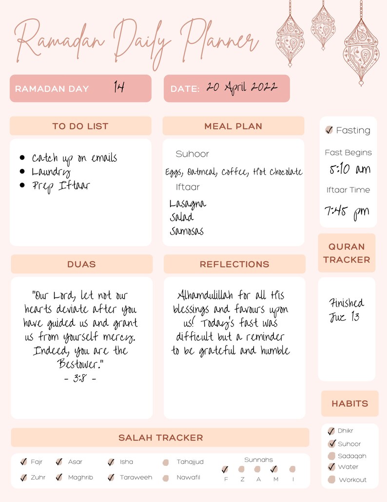 Ramadan Daily Planner Salah Tracker Quran Tracker Meal Plan to Do List ...