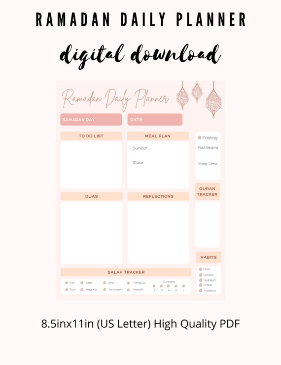 Ramadan Daily Planner Salah Tracker Quran Tracker Meal Plan to | Etsy