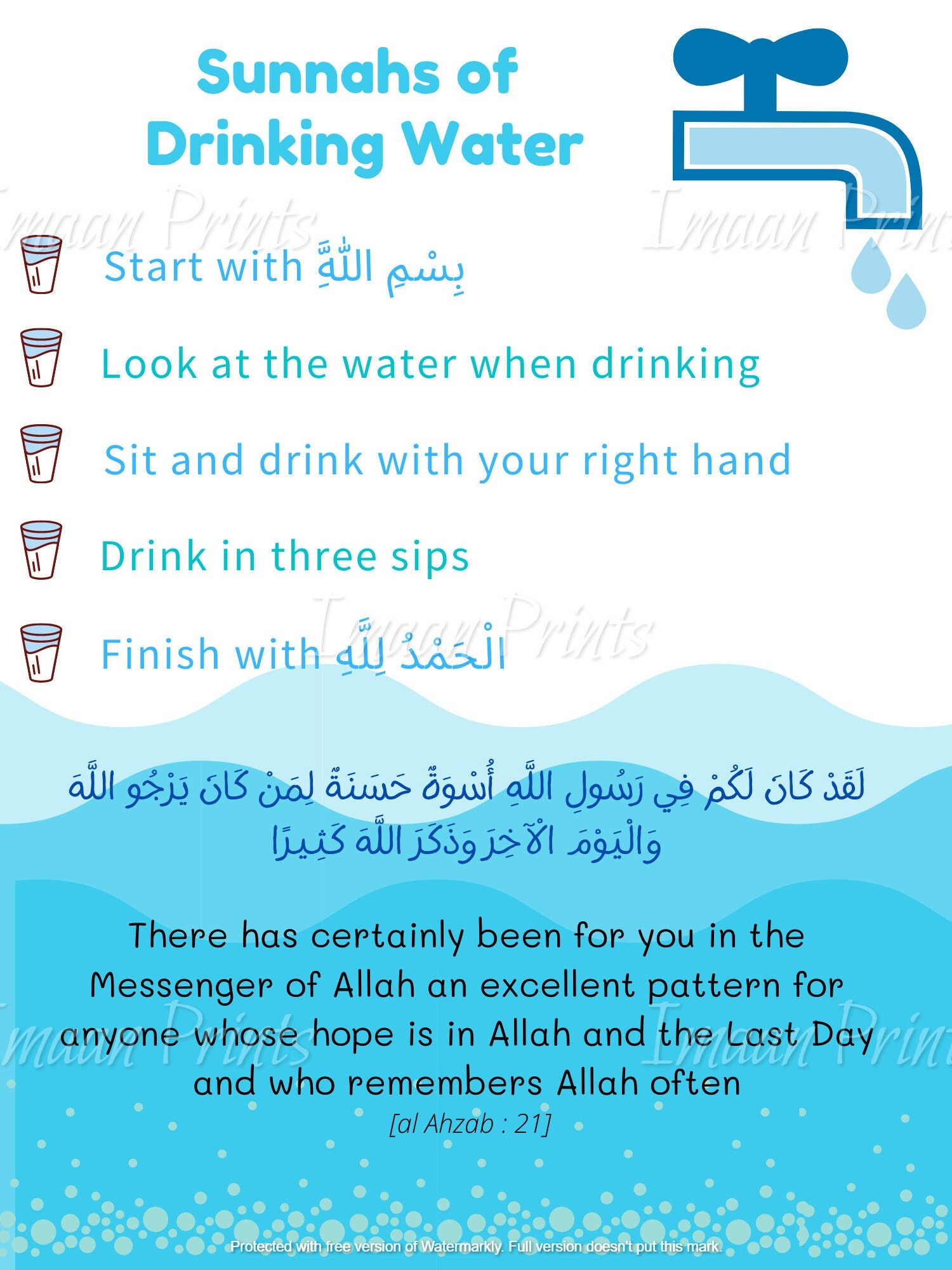 Sunnah for Drinking Water Printable for Kitchen, Bedroom, Playroom ...