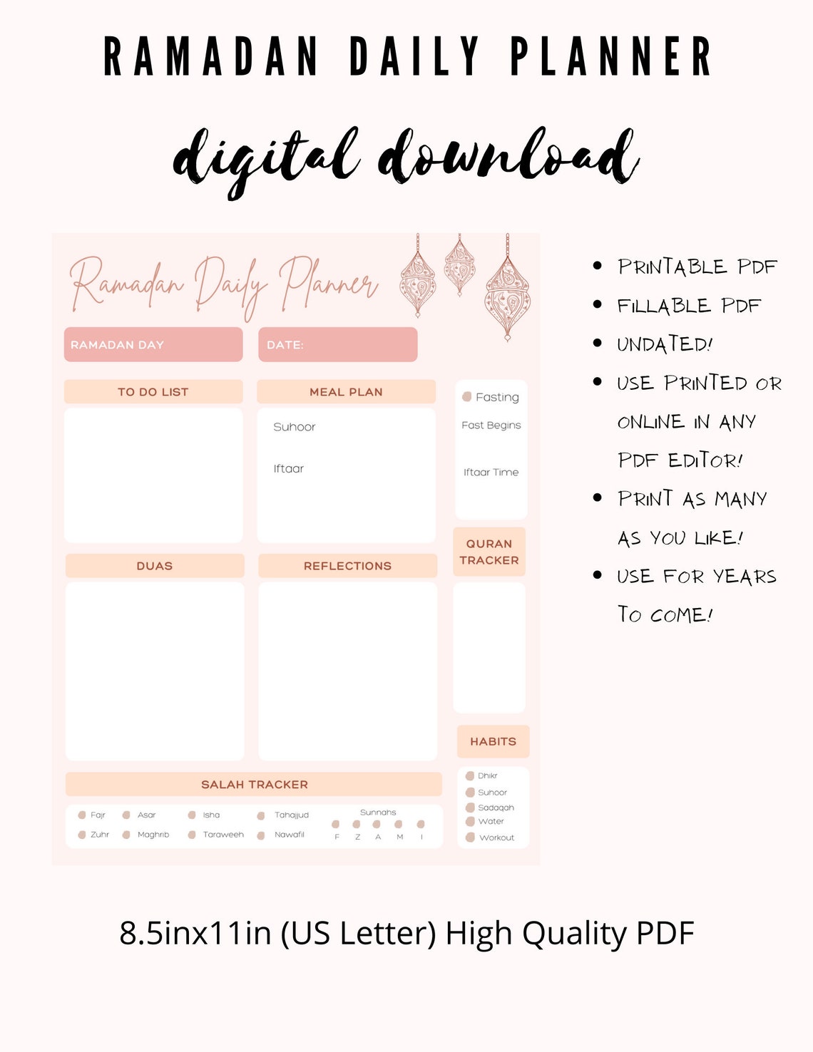 Ramadan Daily Planner Salah Tracker Quran Tracker Meal Plan to Do List ...