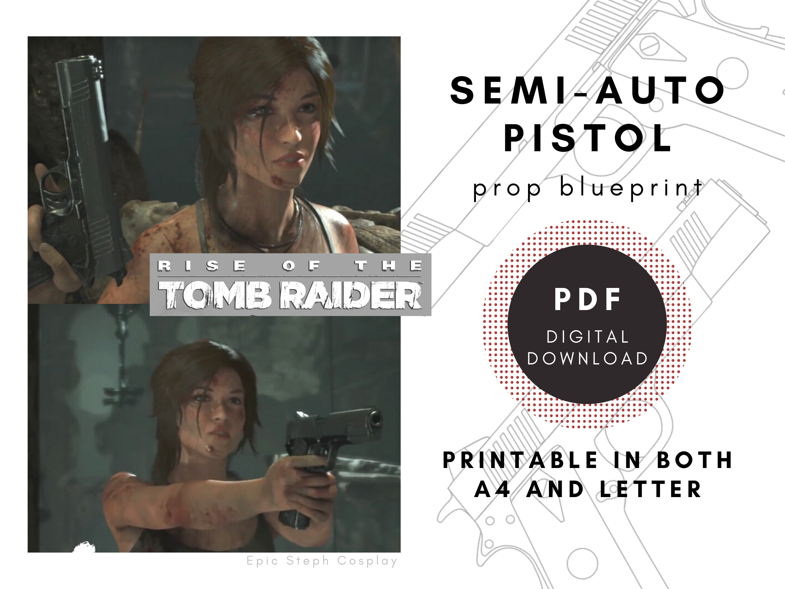 Tomb Raider Holster, Pistol, & Pickaxe Pattern + Tutorial BUNDLE for Lara Croft Cosplay ...