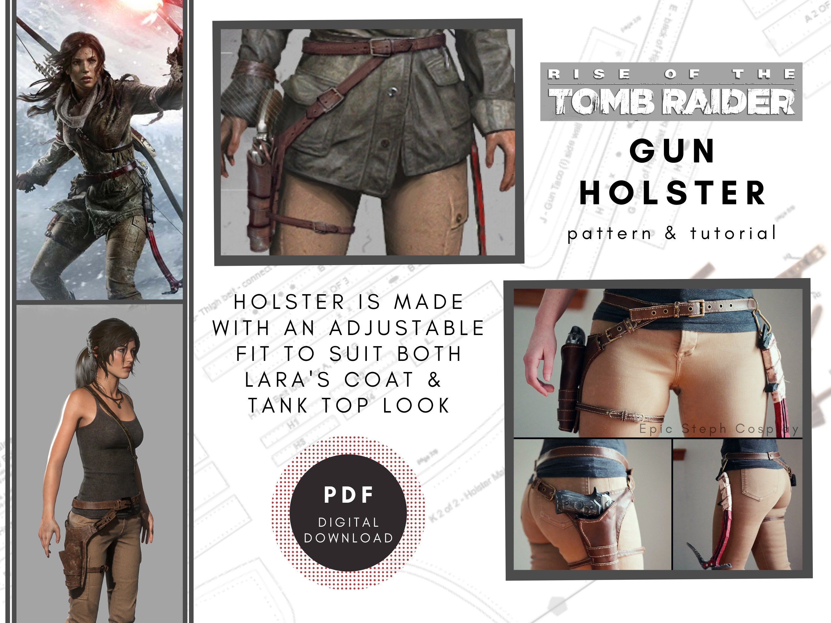 Tomb Raider Gun Holster Pattern & Tutorial for Lara Croft Cosplay DIY Blueprint PDF Digital ...