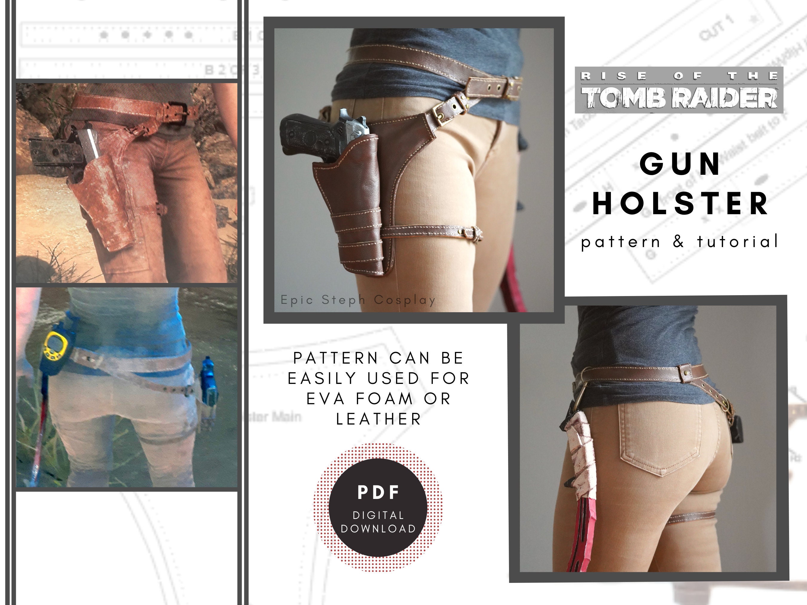 Tomb Raider Holster, Pistol, & Pickaxe Pattern + Tutorial BUNDLE for Lara Croft Cosplay ...