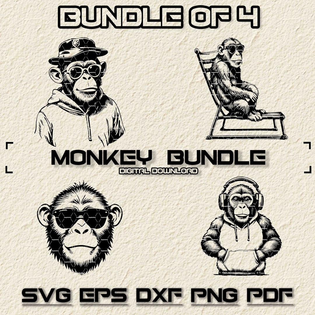 Monkey SVG Bundle, PNG, Funny Monkey Clipart, Hand Drawn Cool Monkey ...