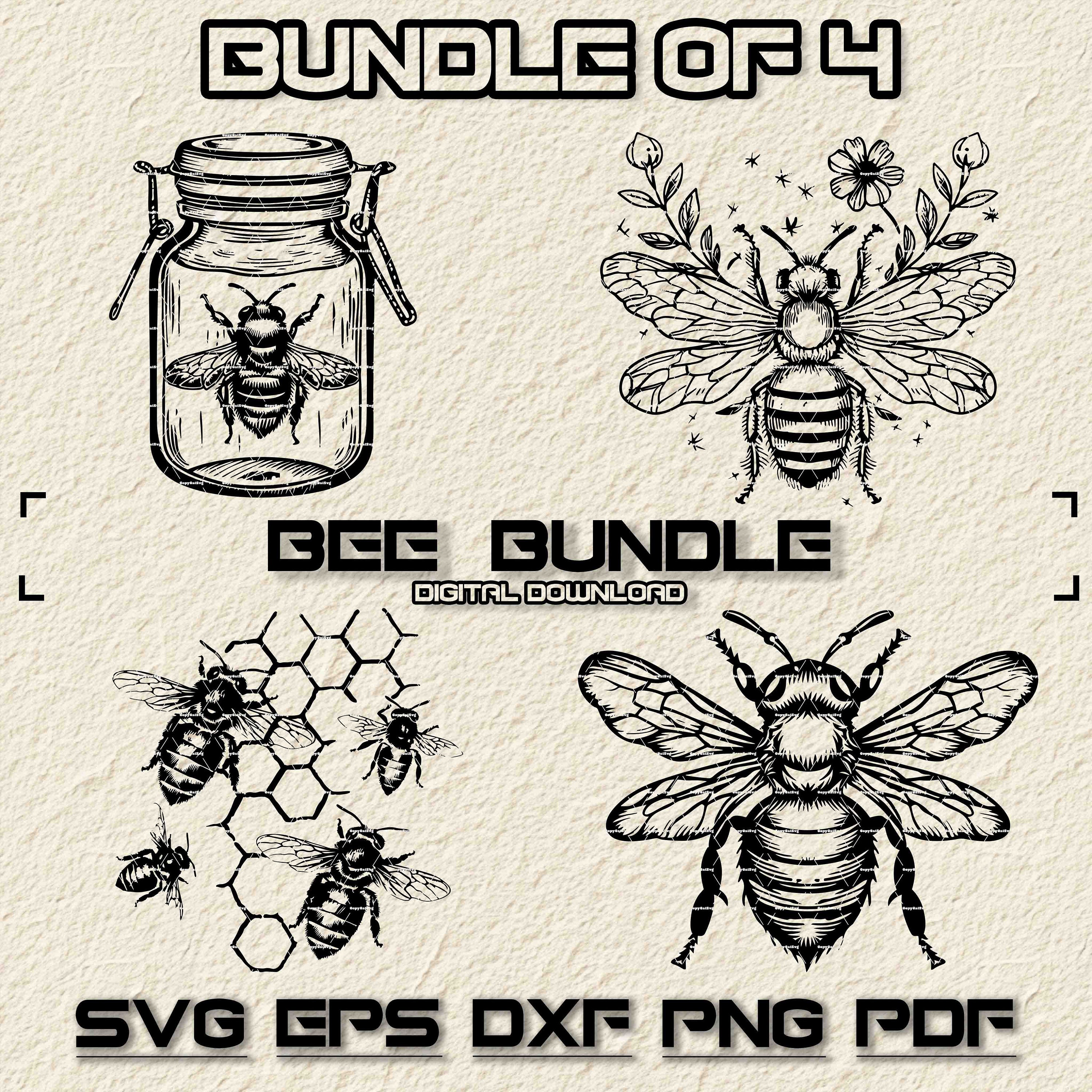 Bee SVG Bundle, PNG, Honey Bee Clipart, Hand Drawn Bees Themed Vector ...