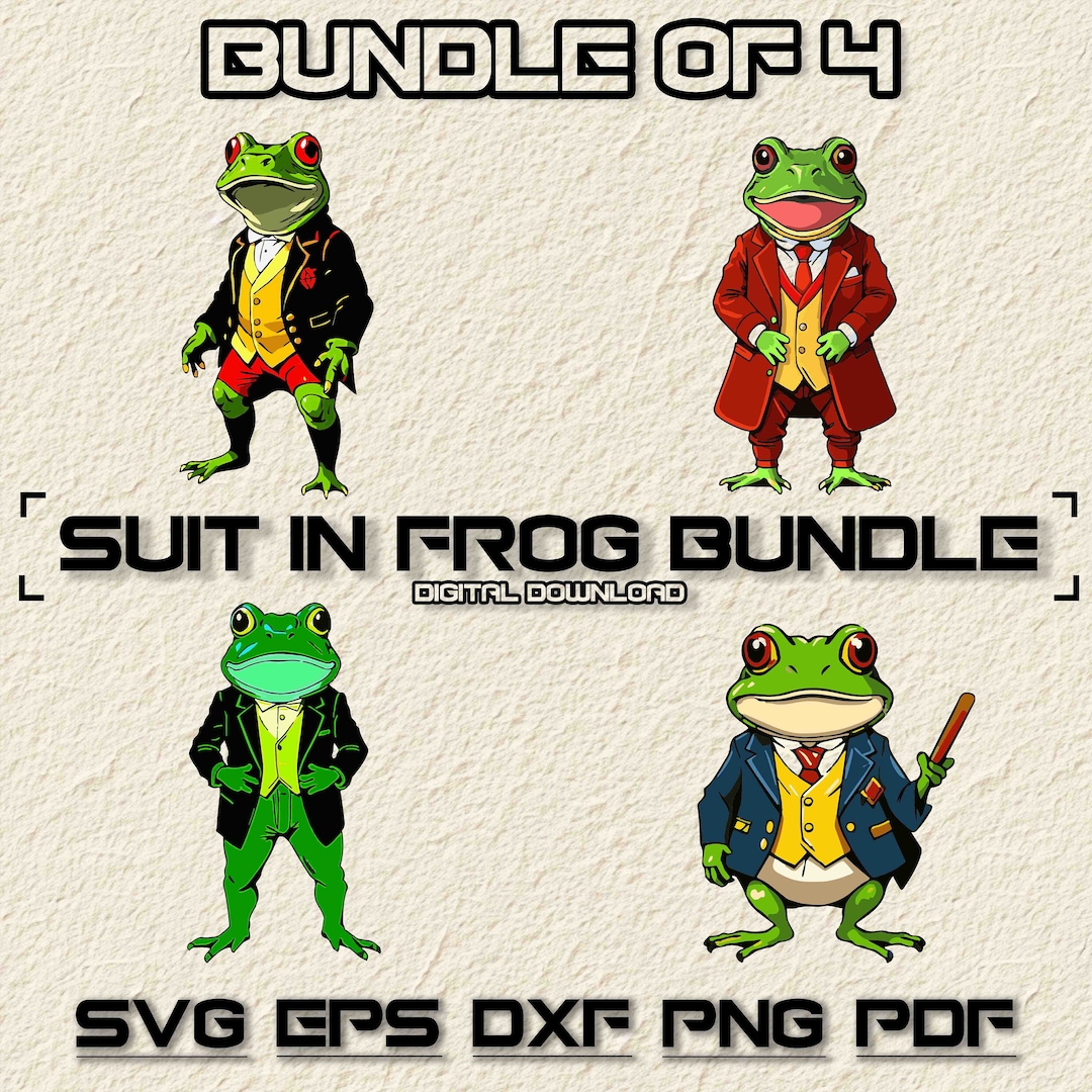 Frog in Suit SVG Bundle, PNG, Cute Frog Clipart, Hand Drawn Frogs ...