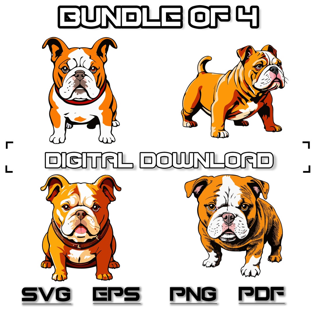 Baby Bulldog SVG Bundle, Bulldog Clipart, Hand Drawn Dog Theme Vector ...