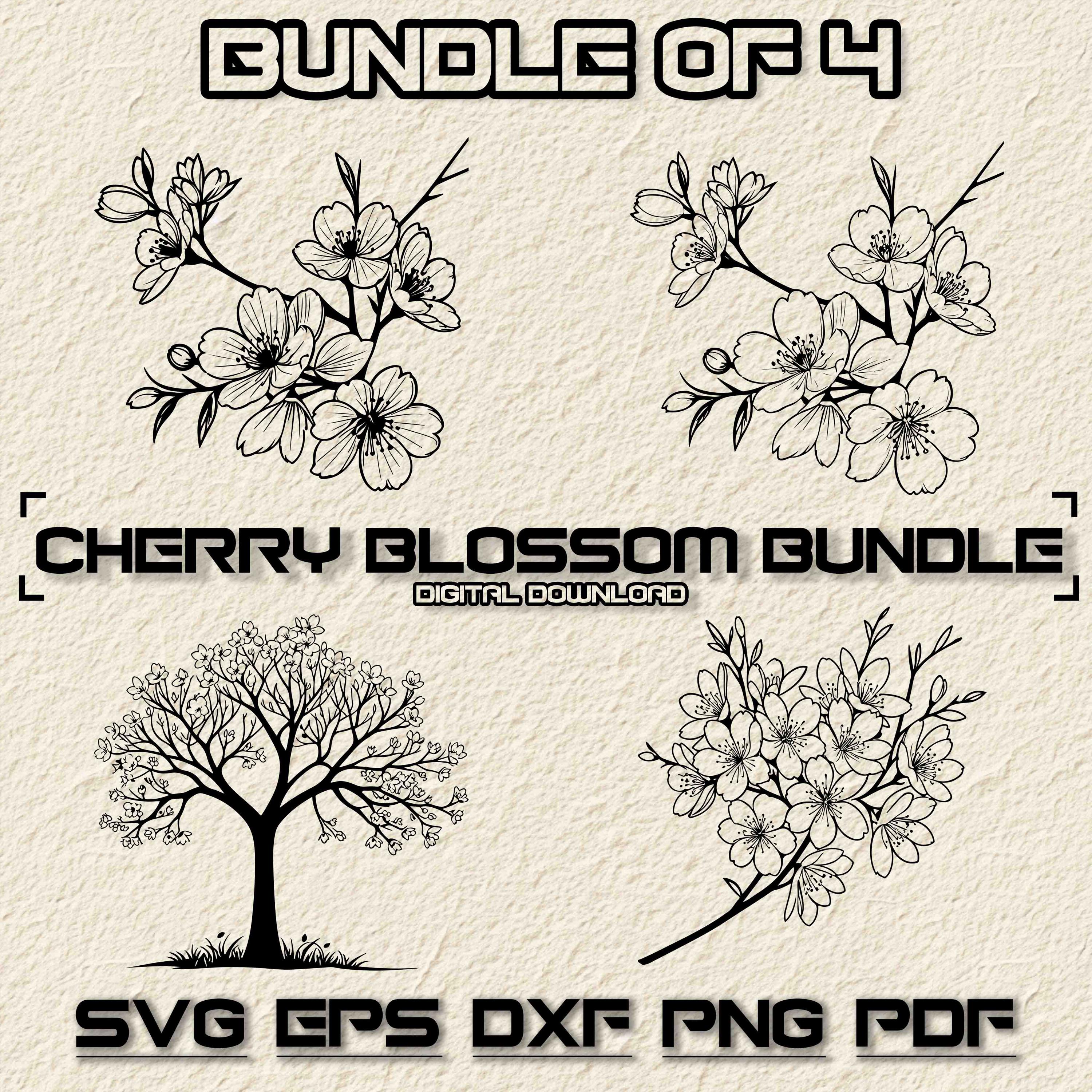Cherry Blossom Svg Bundle, Japanese Sakura Svg, Cherry Tree Blossom Svg ...