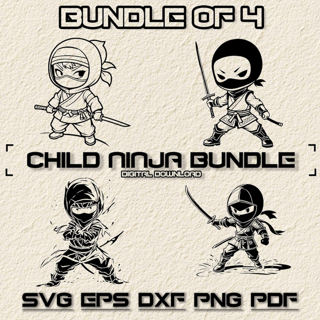Child Ninja Svg Bundle, Ninja Png, Cute Ninja Svg, Katana Svg, Shuriken ...