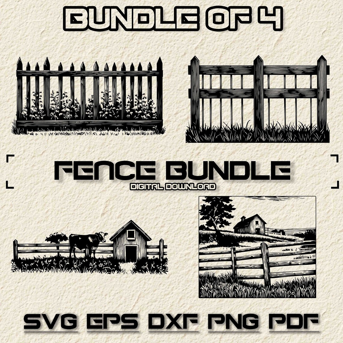 Fence Svg Bundle, PNG, Floral Fence Clipart, Hand Drawn Farm Fence ...