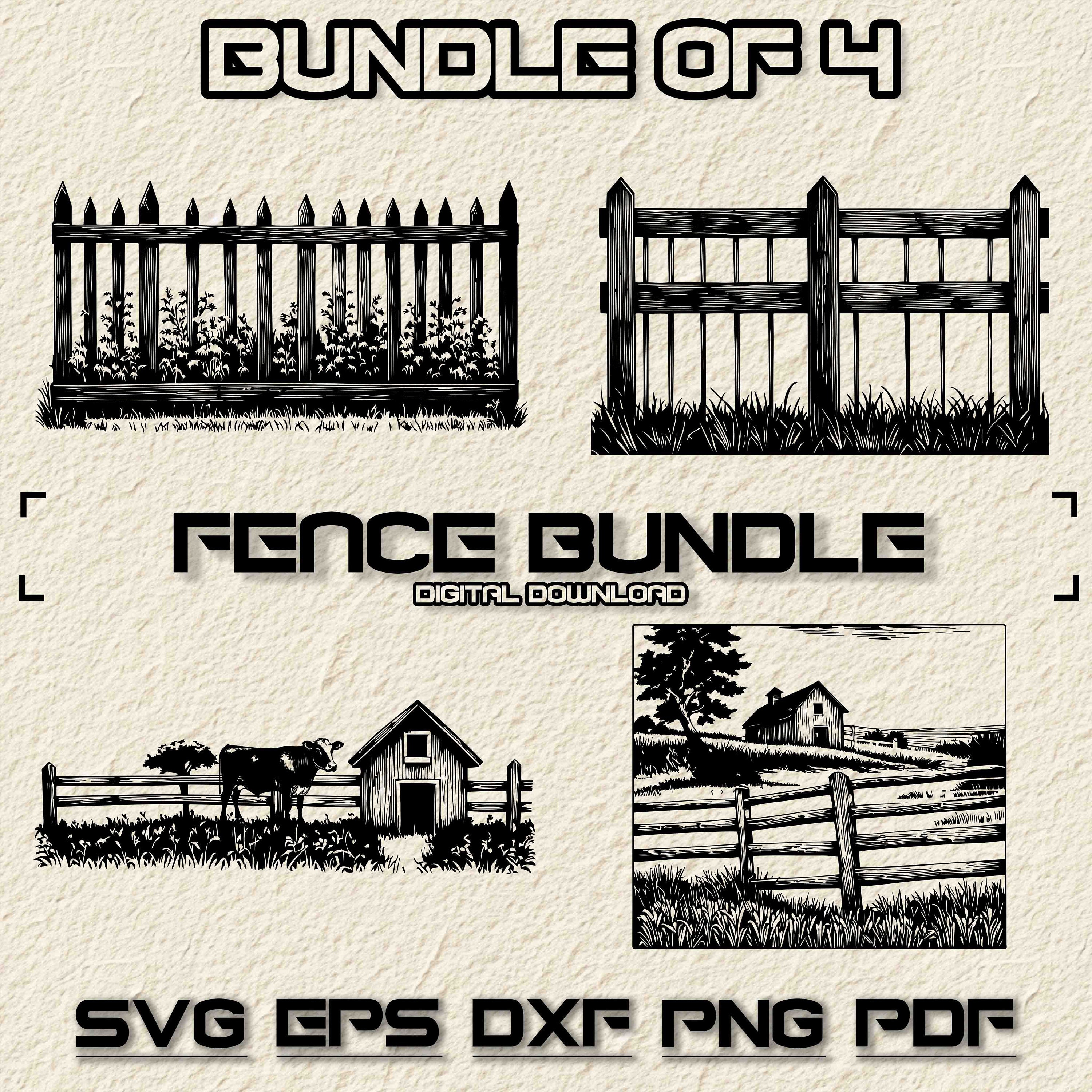 Fence Svg Bundle, PNG, Floral Fence Clipart, Hand Drawn Farm Fence ...