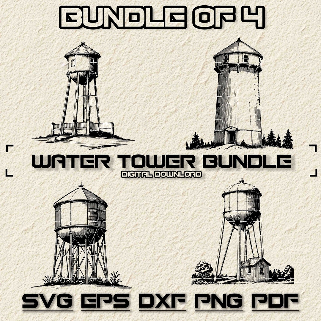 Water Tower SVG Bundle, PNG, Water Tower Clipart, Hand Drawn Water ...