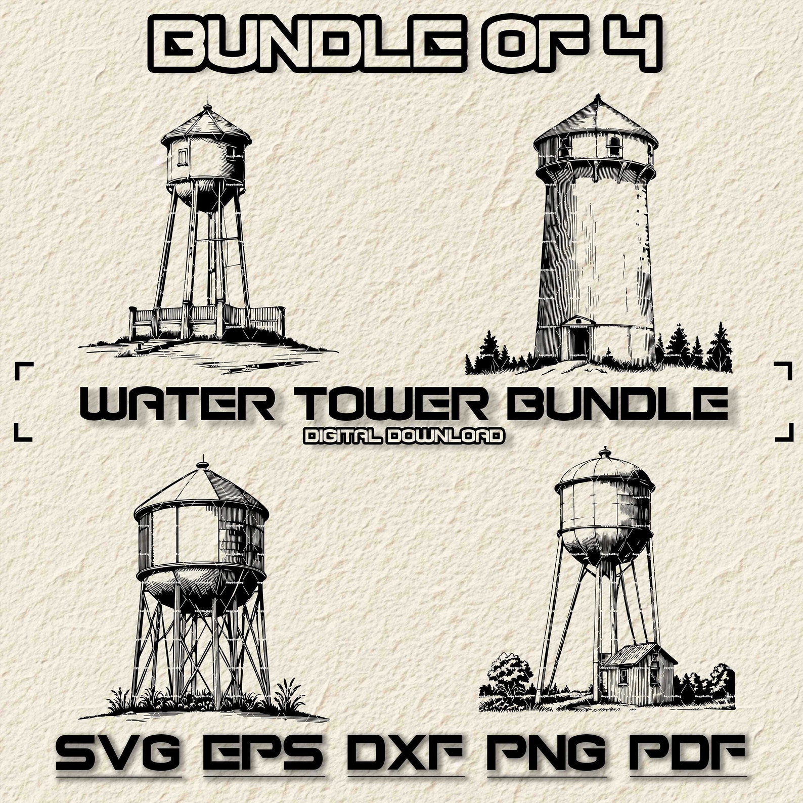 Water Tower SVG Bundle, PNG, Water Tower Clipart, Hand Drawn Water ...
