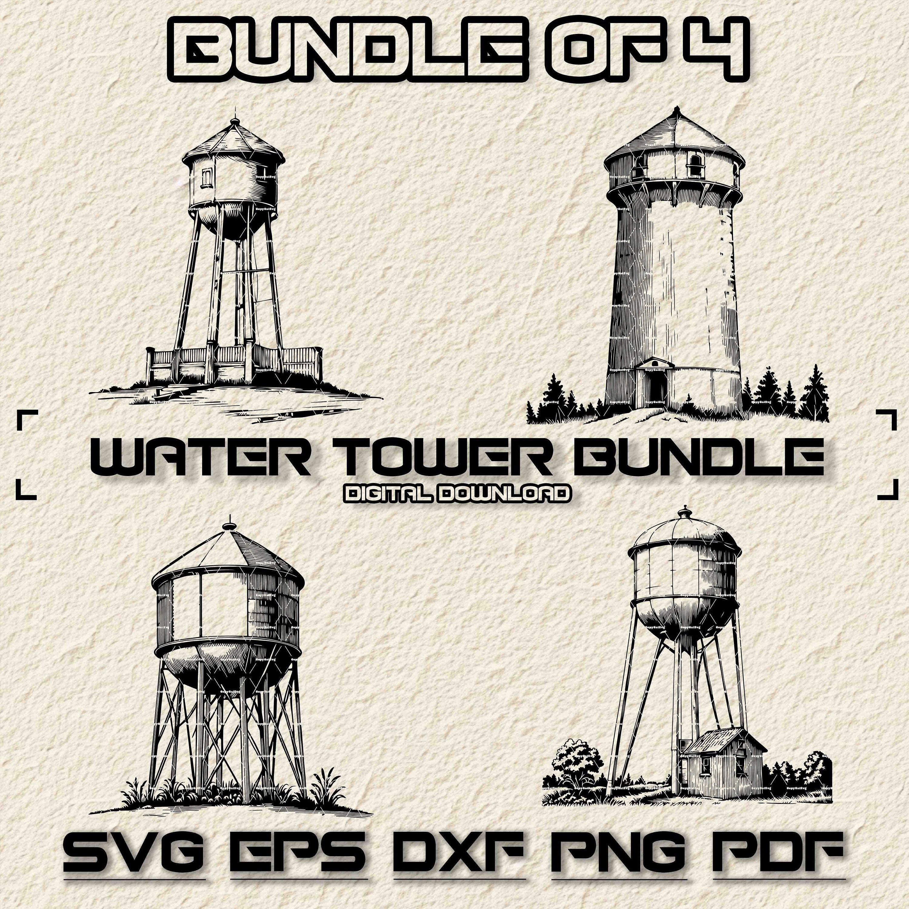 Water Tower SVG Bundle, PNG, Water Tower Clipart, Hand Drawn Water ...