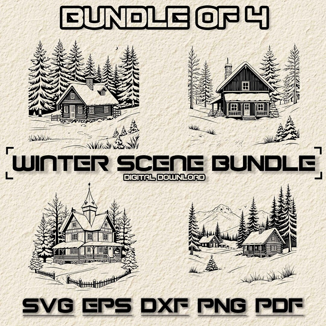 Christmas Winter Scene Snowy Rustic Cabin Vintage Wood Cottage SVG ...