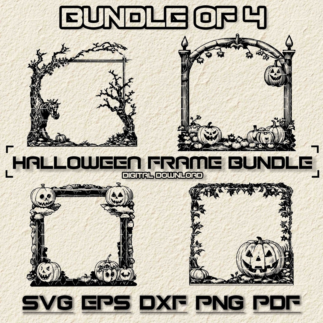 Halloween Frame SVG Bundle, PNG, Halloween Scary Clipart, Hand Drawn ...