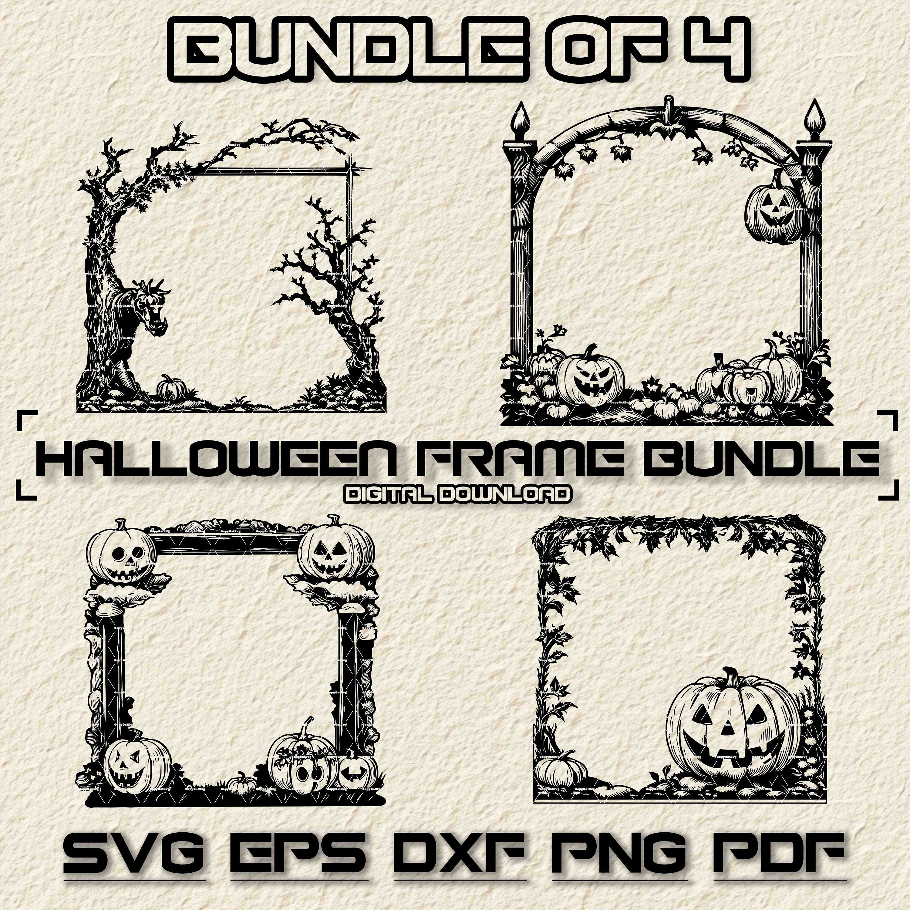 Halloween Frame SVG Bundle, PNG, Halloween Scary Clipart, Hand Drawn ...