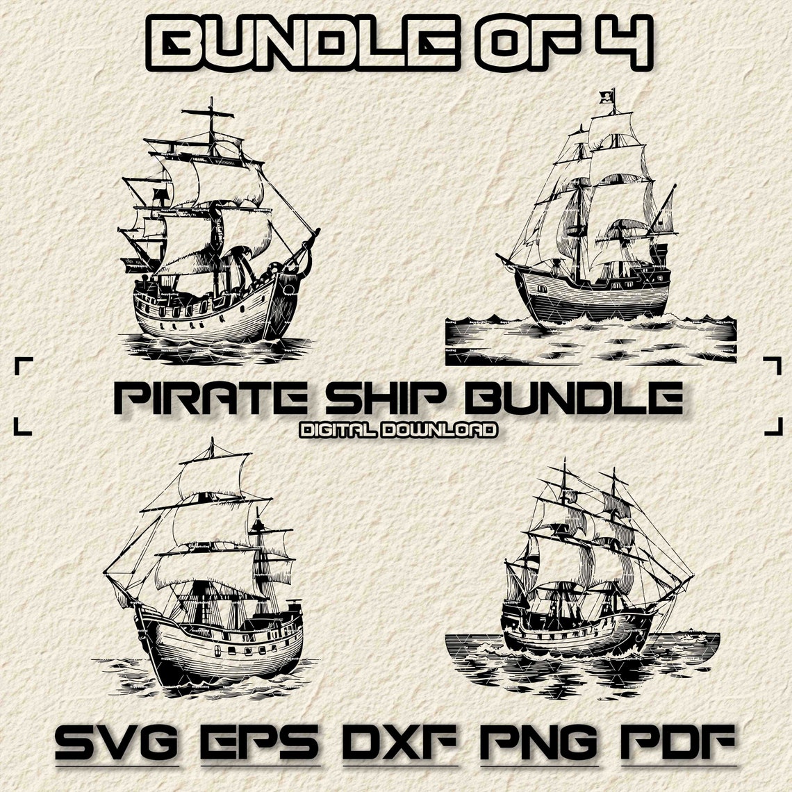 Sailing Ship SVG Bundle, PNG, Pirate Ship Clipart, Hand Drawn Ships ...