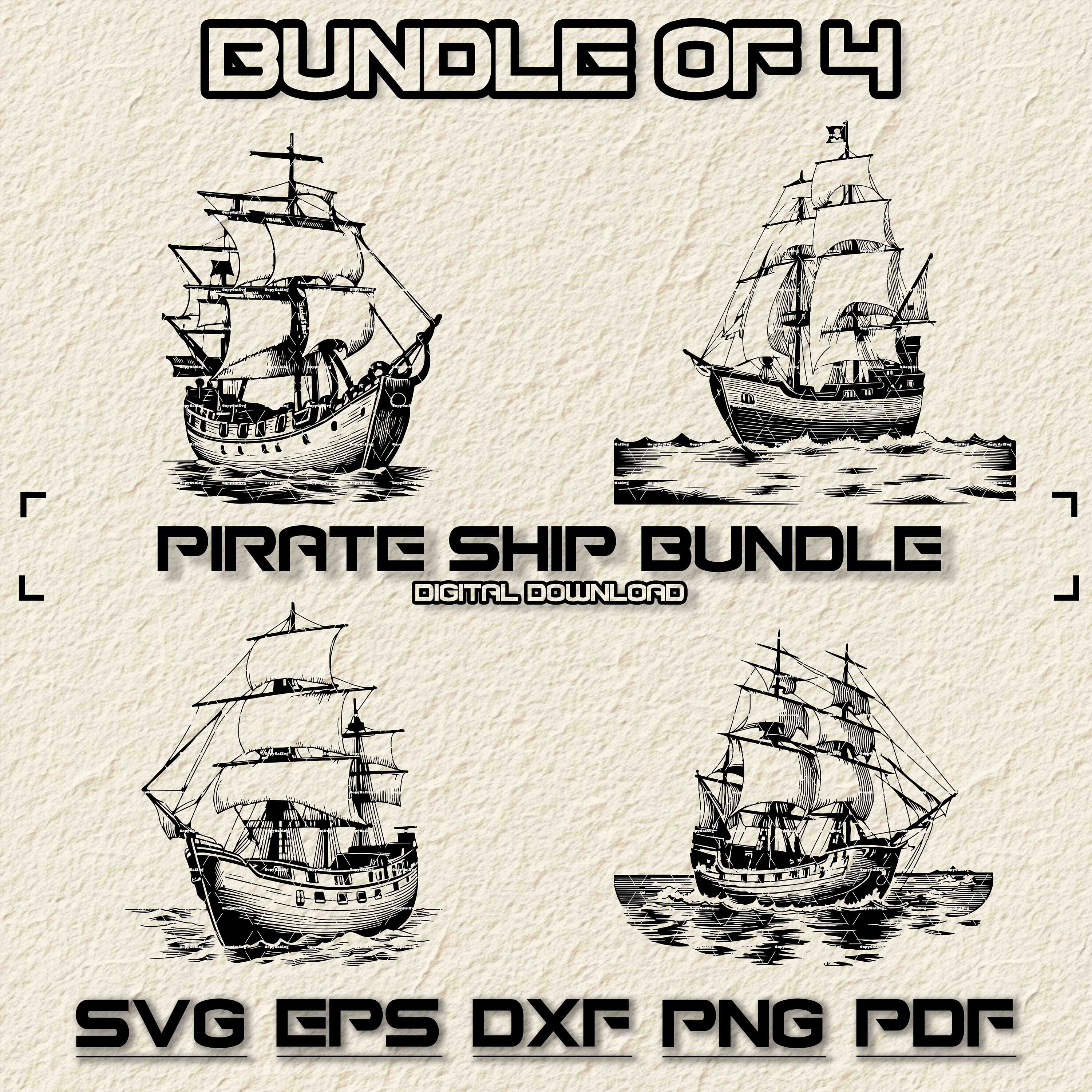 Sailing Ship SVG Bundle, PNG, Pirate Ship Clipart, Hand Drawn Ships ...