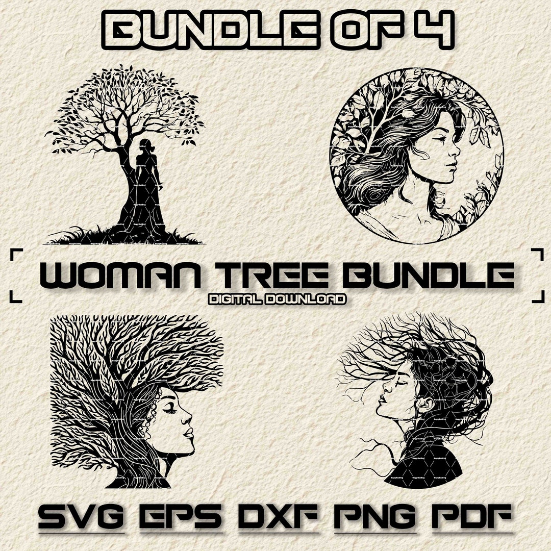 Woman Tree SVG Bundle, PNG, Unique Women Clipart, Hand Drawn Women ...