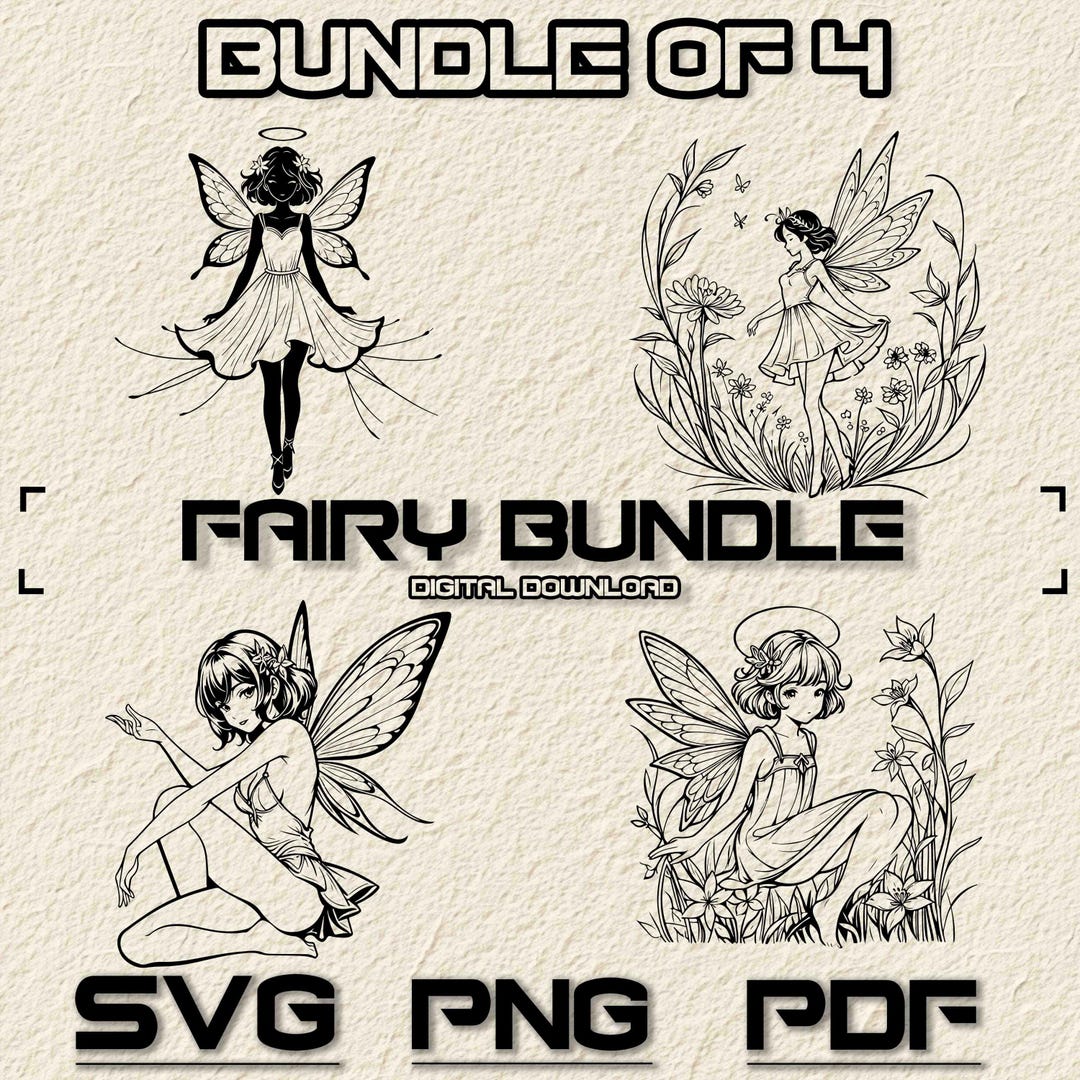 Fairy SVG Bundle, PNG, Fairies Clipart, Hand Drawn Fairy Vector ...