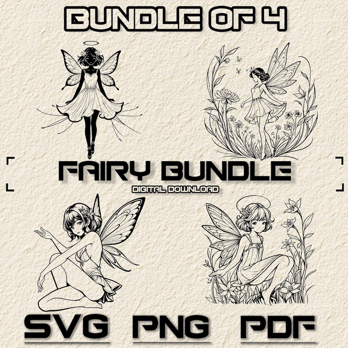 Fairy SVG Bundle, PNG, Fairies Clipart, Hand Drawn Fairy Vector ...
